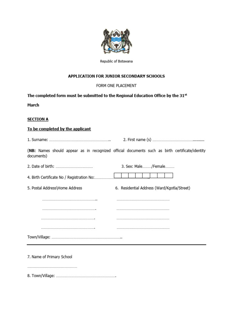 Form SE2: Junior Secondary Admission | PDF
