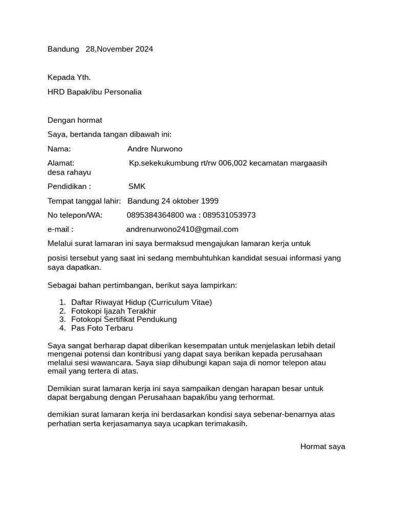 Surat Lamaran | PDF
