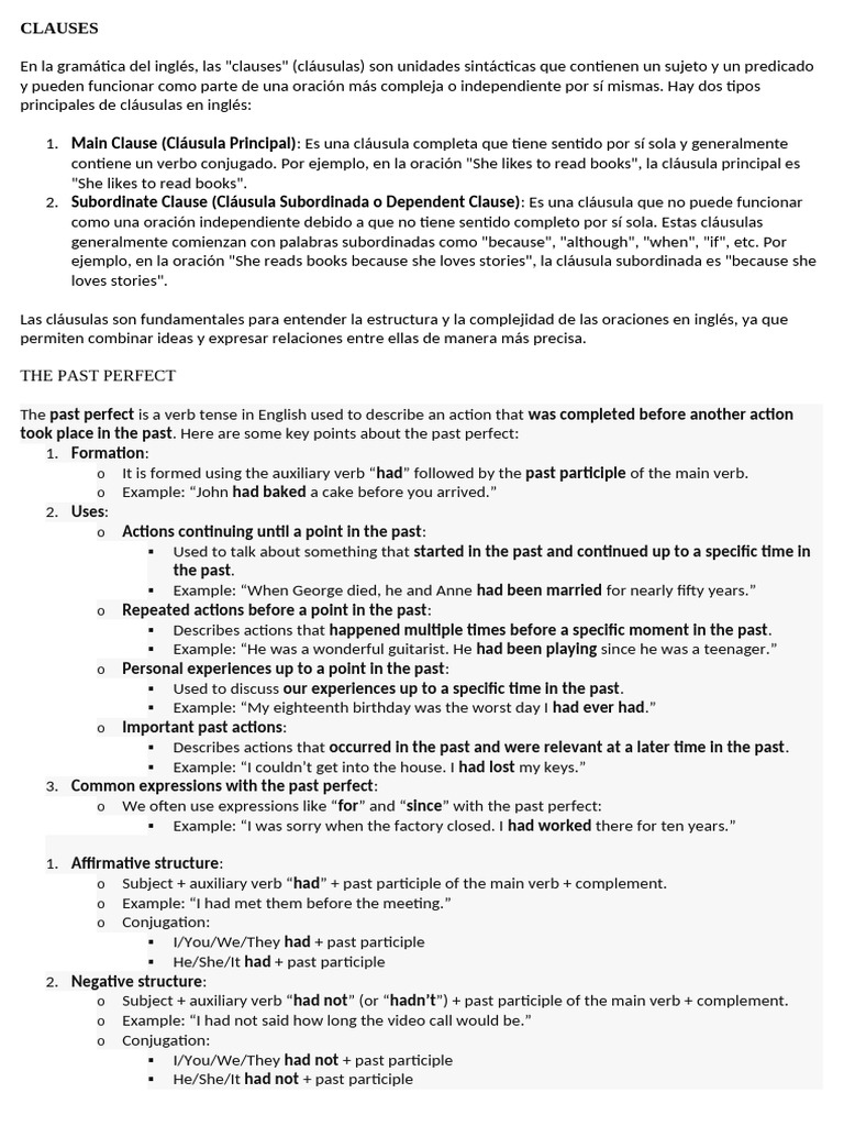 Clauses y Past Perfect | PDF | Verb | Linguistic Morphology