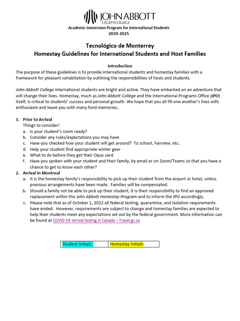 2024-2025-Homestay Guidelines-For Tec | PDF | Meal | Bedroom