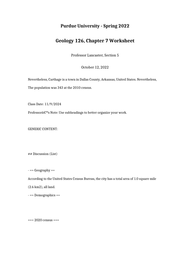 Geology 126 Chapter 7 Worksheet | PDF