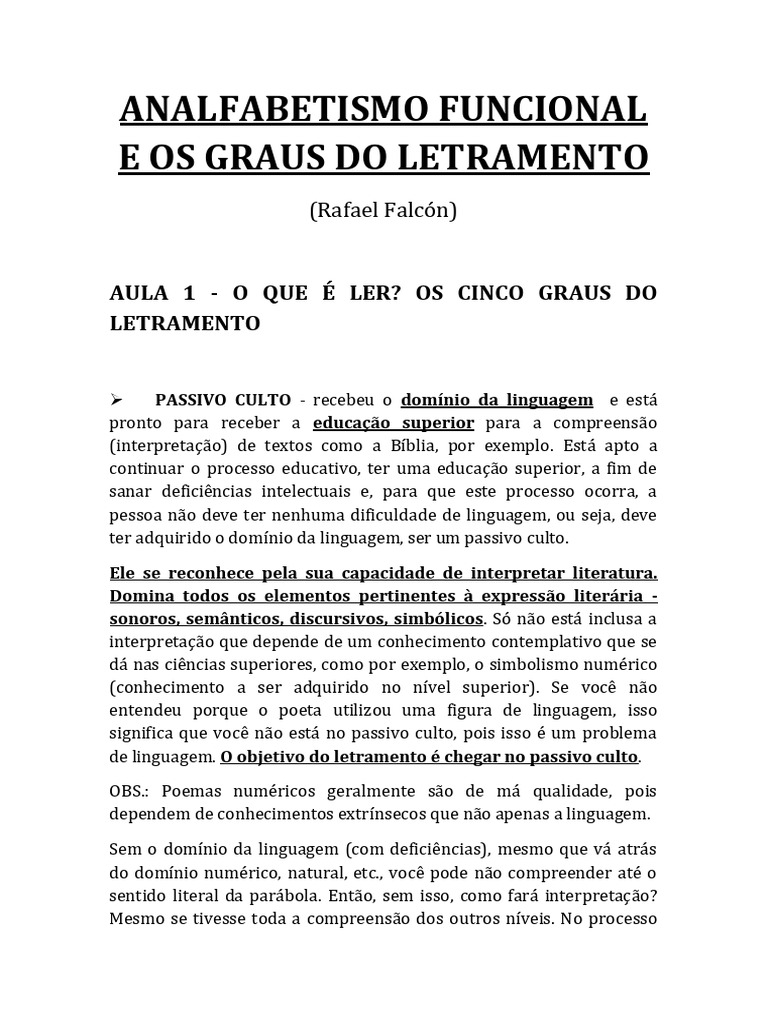 Graus de Letramento e Analfabetismo Funcional | PDF | Gramática ...