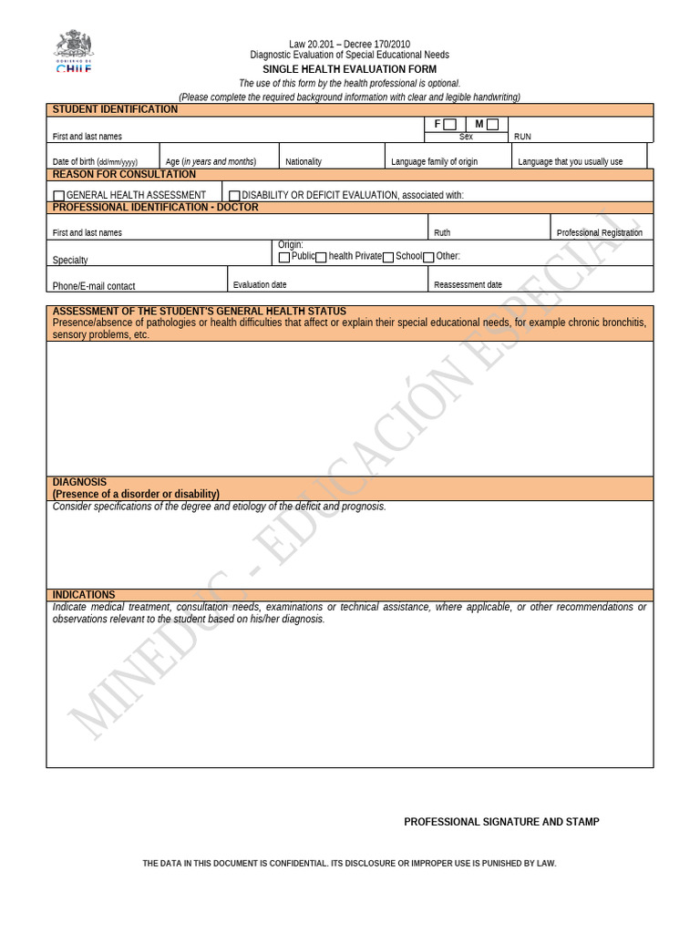 Unique Health Assessment Form | PDF | Diseases And Disorders | Medicine