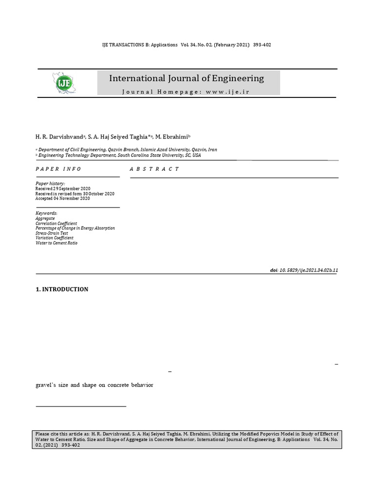 IJE - Volume 34 - Issue 2 - Pages 393-402 | PDF | Coefficient Of Variation | Concrete