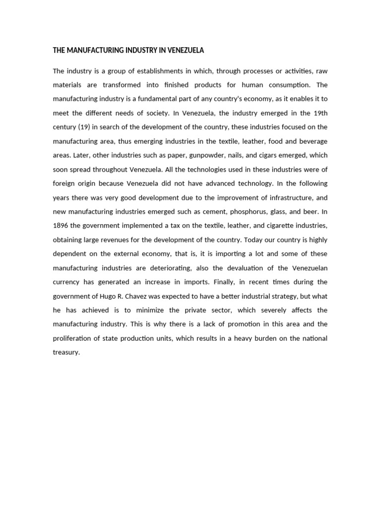The Manufacturing Industry in Venezuela | PDF
