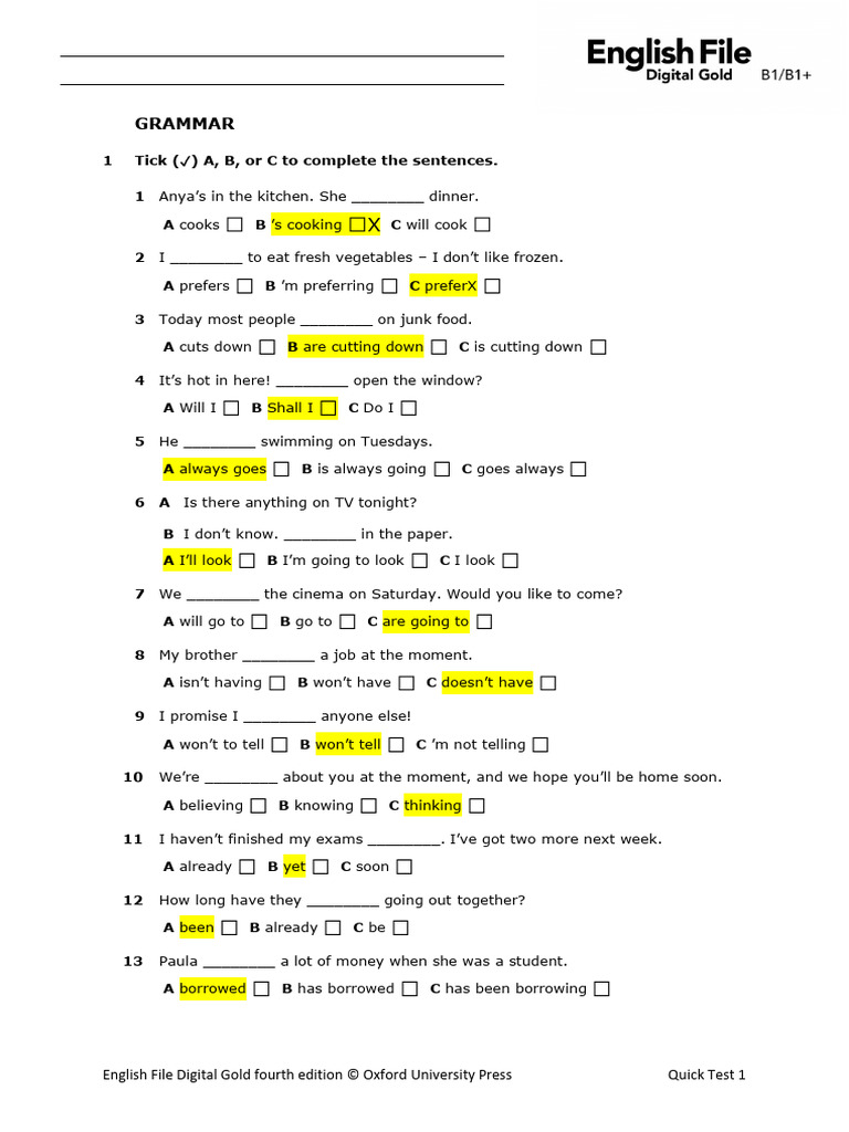 English Grammar Skills Test 1 | PDF