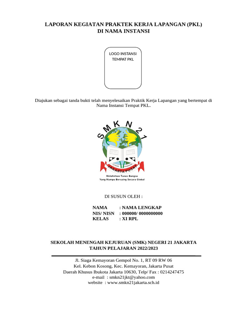 Format Laporan PKL Kompetensi RPL 2023 | PDF