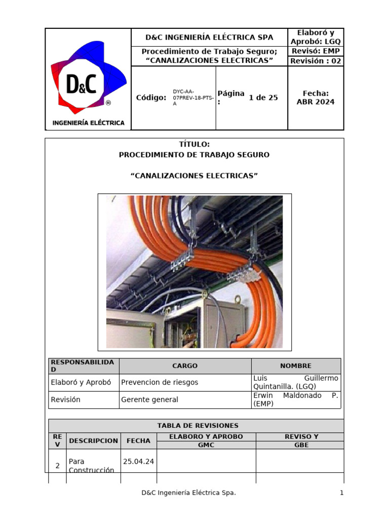 1. PTS-SSO-01 CANALIZACIONES ELECTRICAS revisado | PDF | Seguridad y salud ocupacional | Business