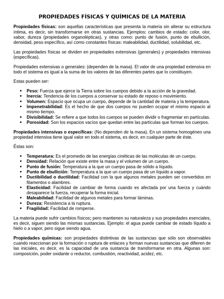 Propiedades Físicas y Químicas de la Materia | PDF