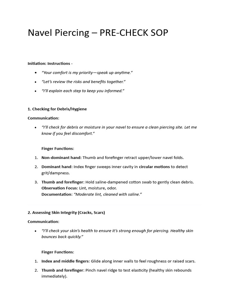 Navel Piercing Pre-Check Procedures | PDF | Scar