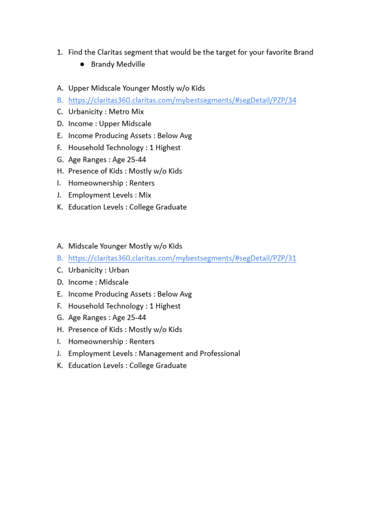 Claritas Segment for Brandy Medville | PDF