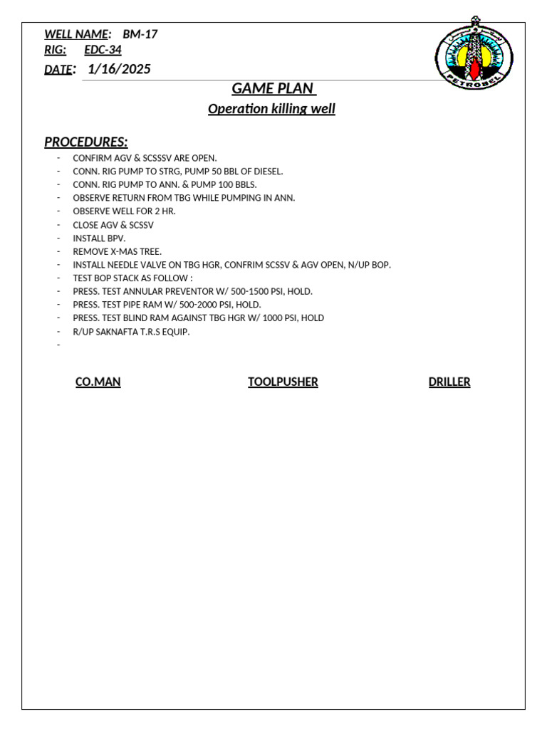 Game Plans Killing Well | PDF