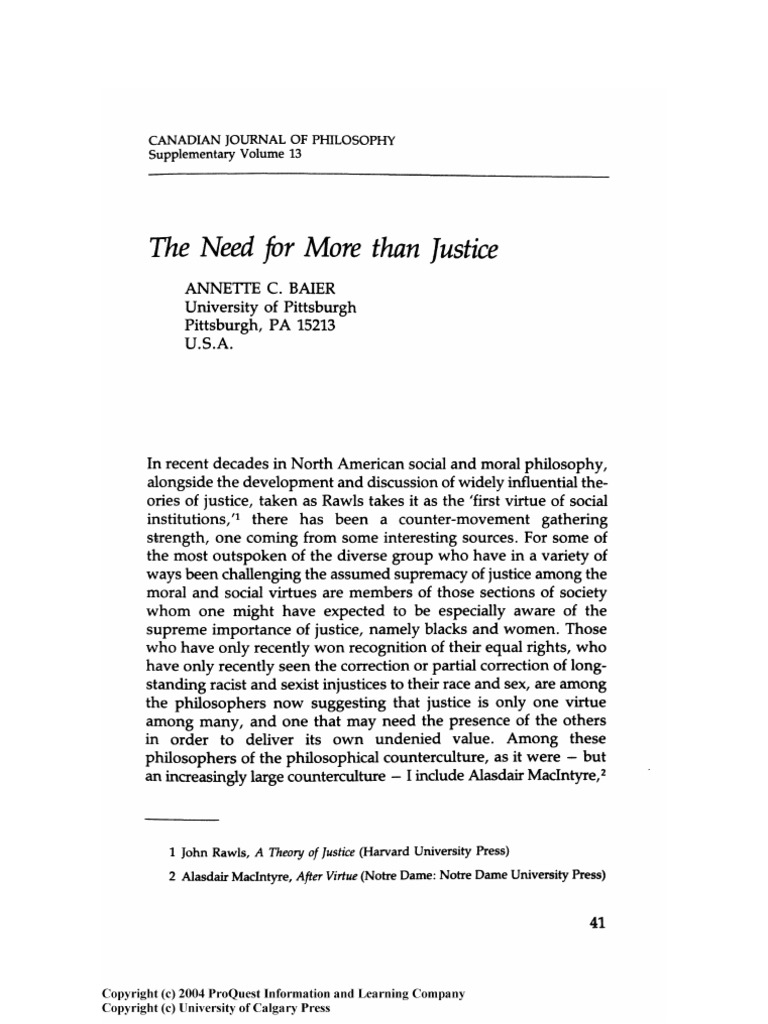 The Need For More Than Justice (Baier, Annette) | PDF