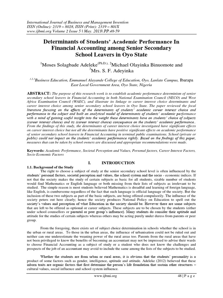 Determinants of Students Academic Perfor | PDF | Behavioural Sciences ...