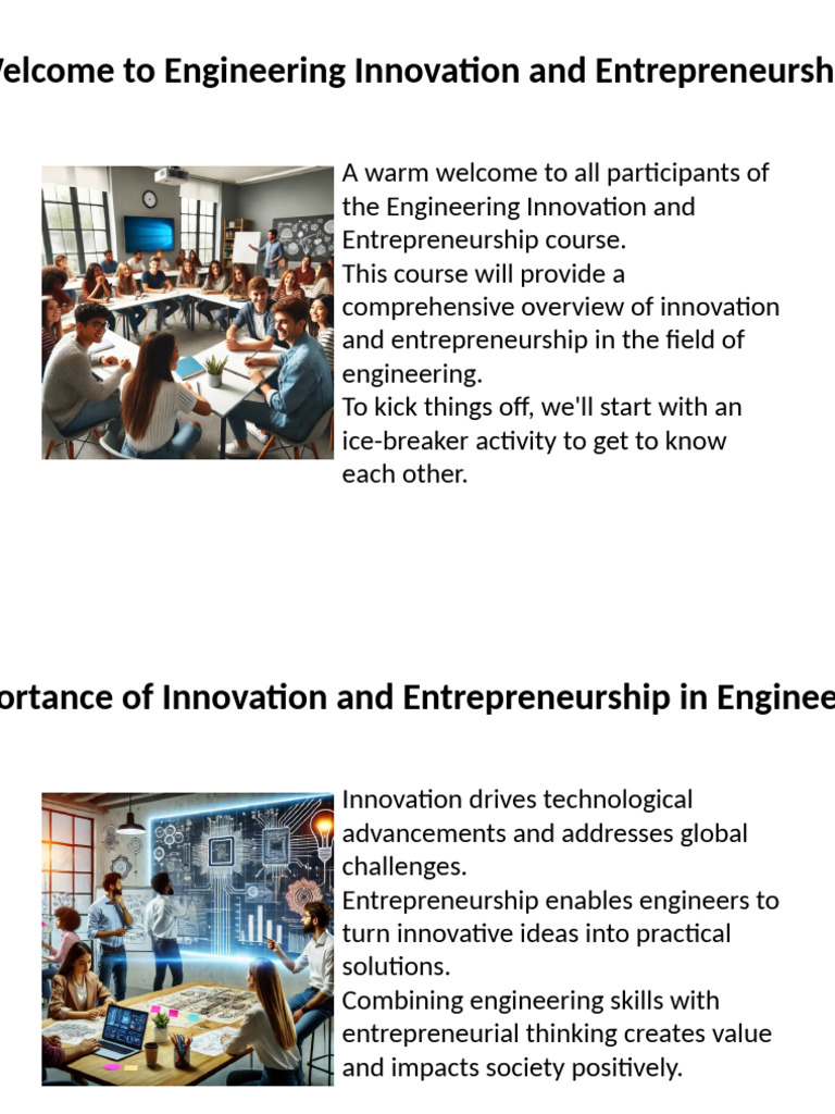 Engineering Innovation & Entrepreneurship Course | PDF