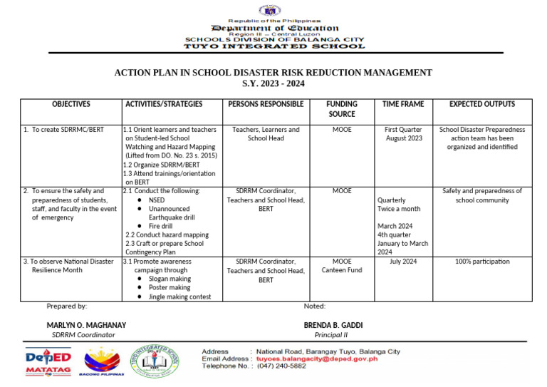 School Disaster Risk Reduction Plan 2023 | PDF | Emergency Management ...