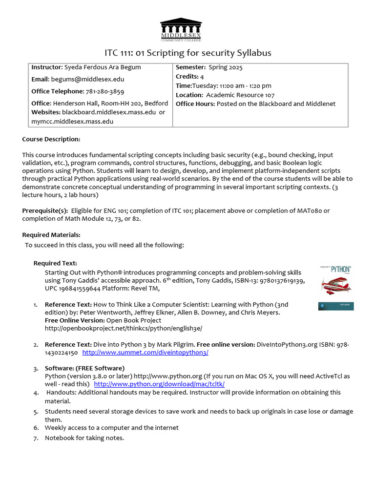 ITC 111-01 Scripting For Security S2025 Syeda | PDF | Control Flow | Artificial Intelligence
