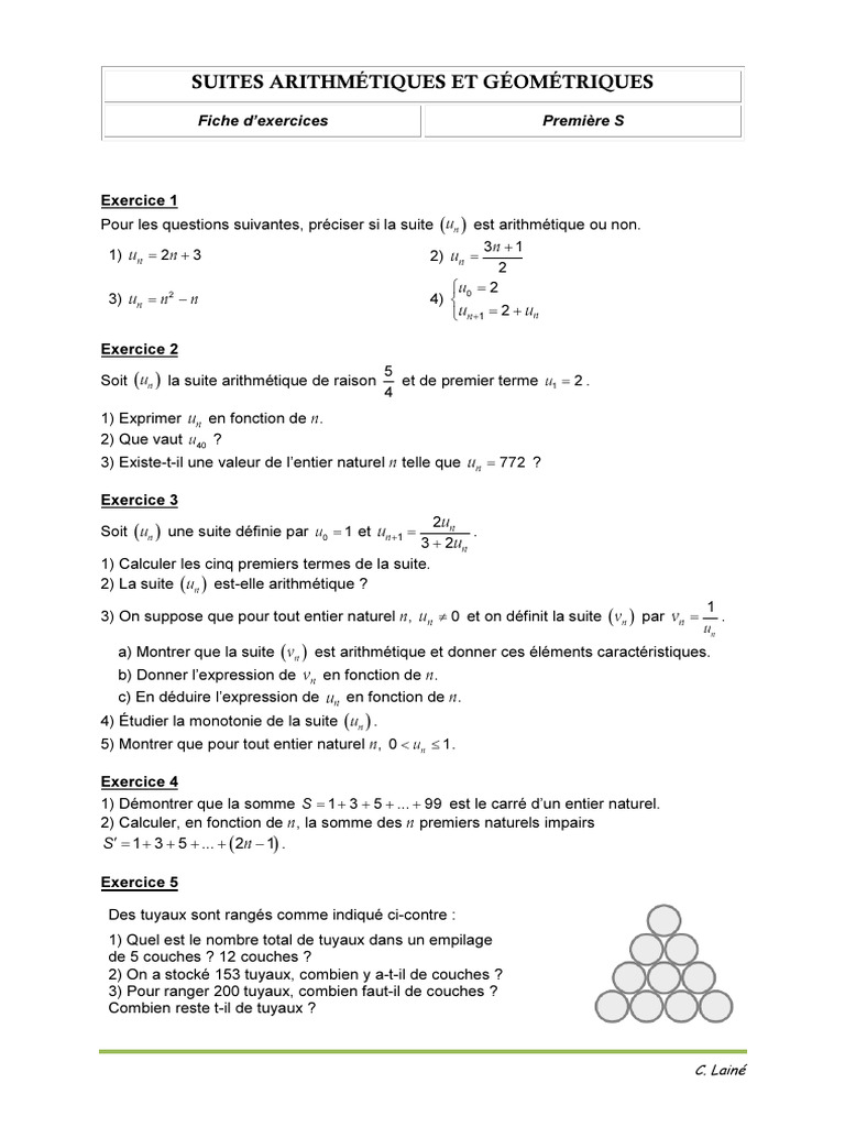 Exercices sur suites arithmétiques et géométriques | PDF ...