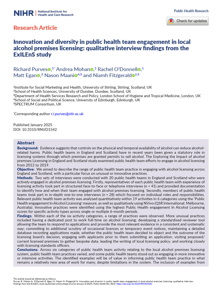 Innovation and Diversity in Public Health Team Engagement in Local ...