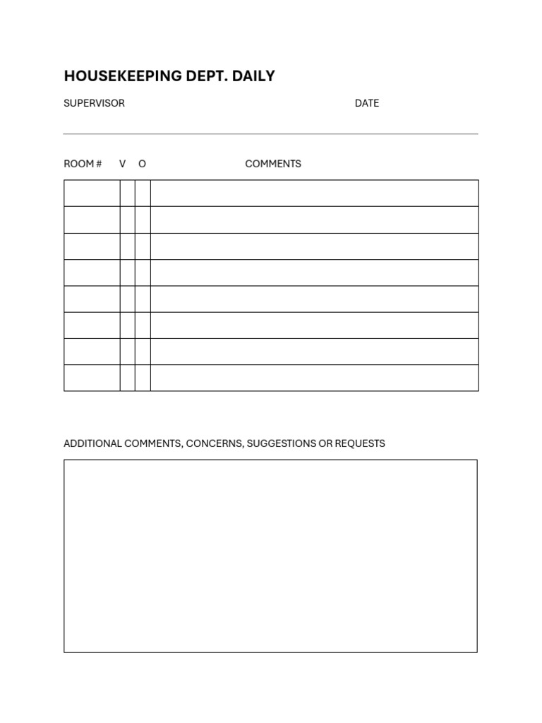 Housekeeping Supervisor Log | PDF