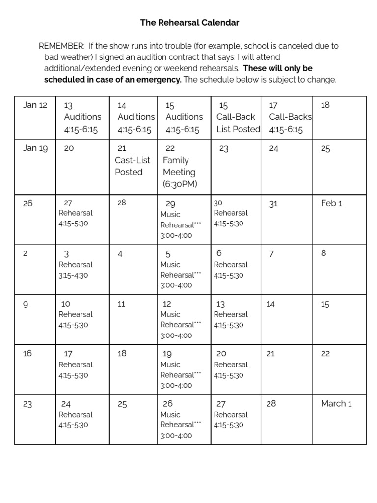 Rehearsal Calendar | PDF