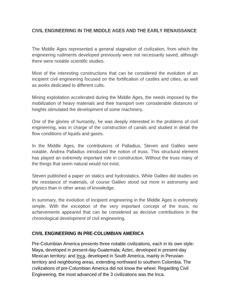 Civil Engineering in The Middle Ages and The Beginning of The ...