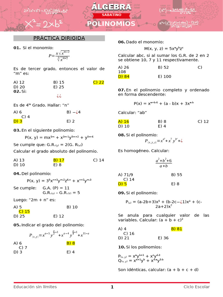 Álgebra - Polinomios | PDF | Álgebra abstracta | Álgebra