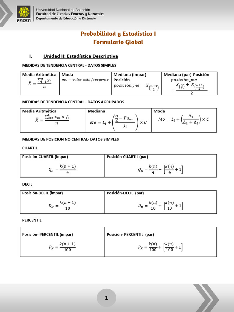 Formulario Global - Probabilidad y Estadística I | PDF | Distribución de probabilidad | Media