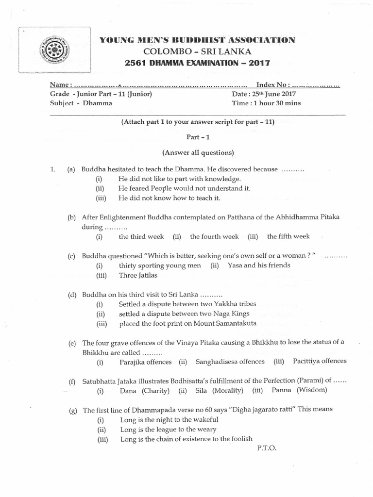 YMBA Junior Part II Dhamma 2017 | PDF