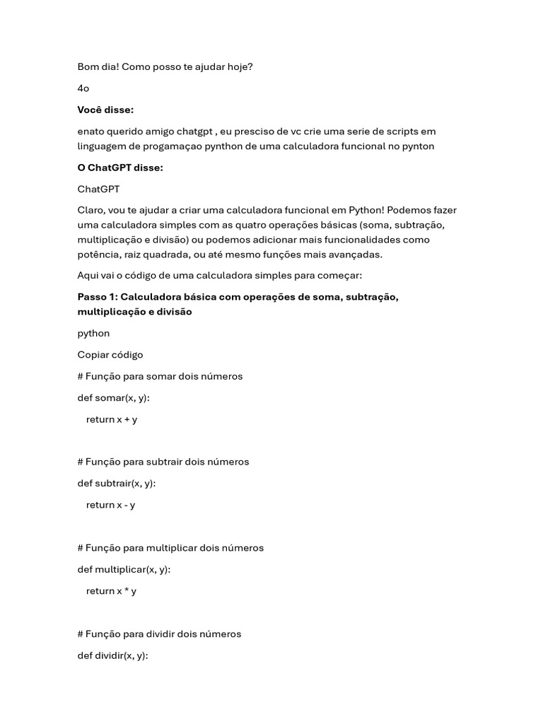 Tentativa Calculadora Python | PDF | Python (linguagem de programação ...