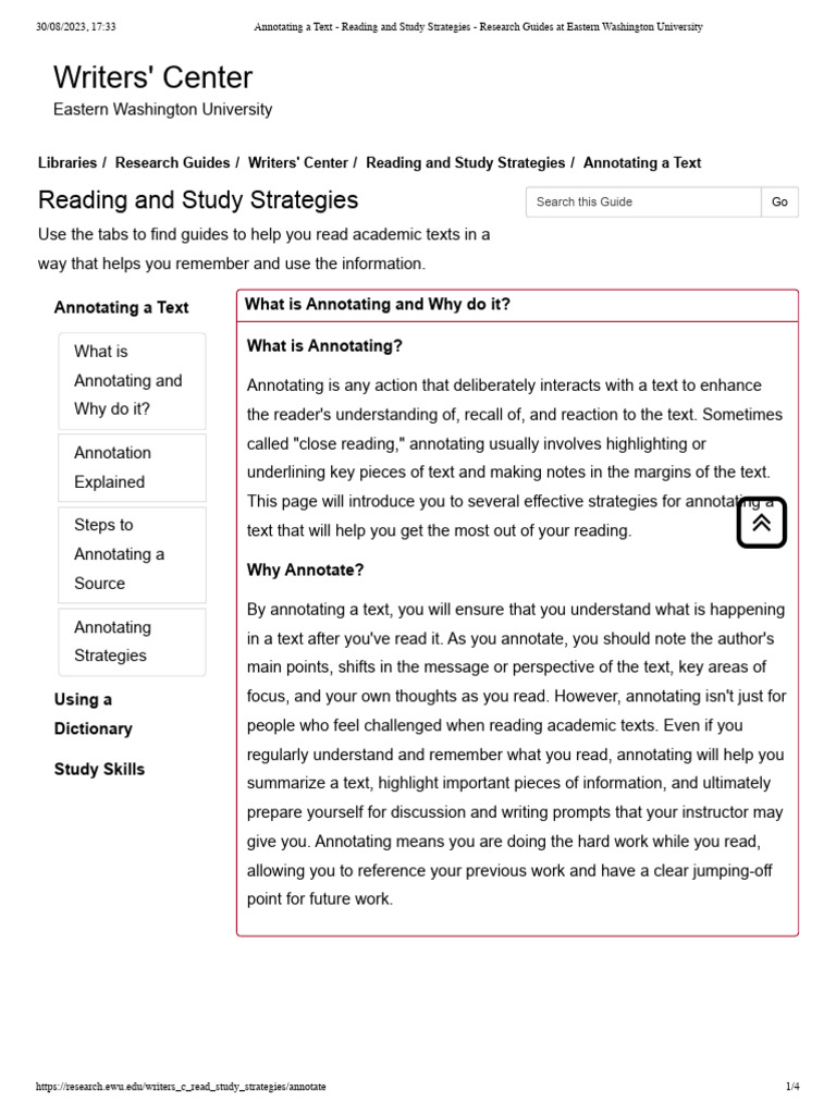 Annotating a Text - Reading and Study Strategies | PDF | Annotation ...
