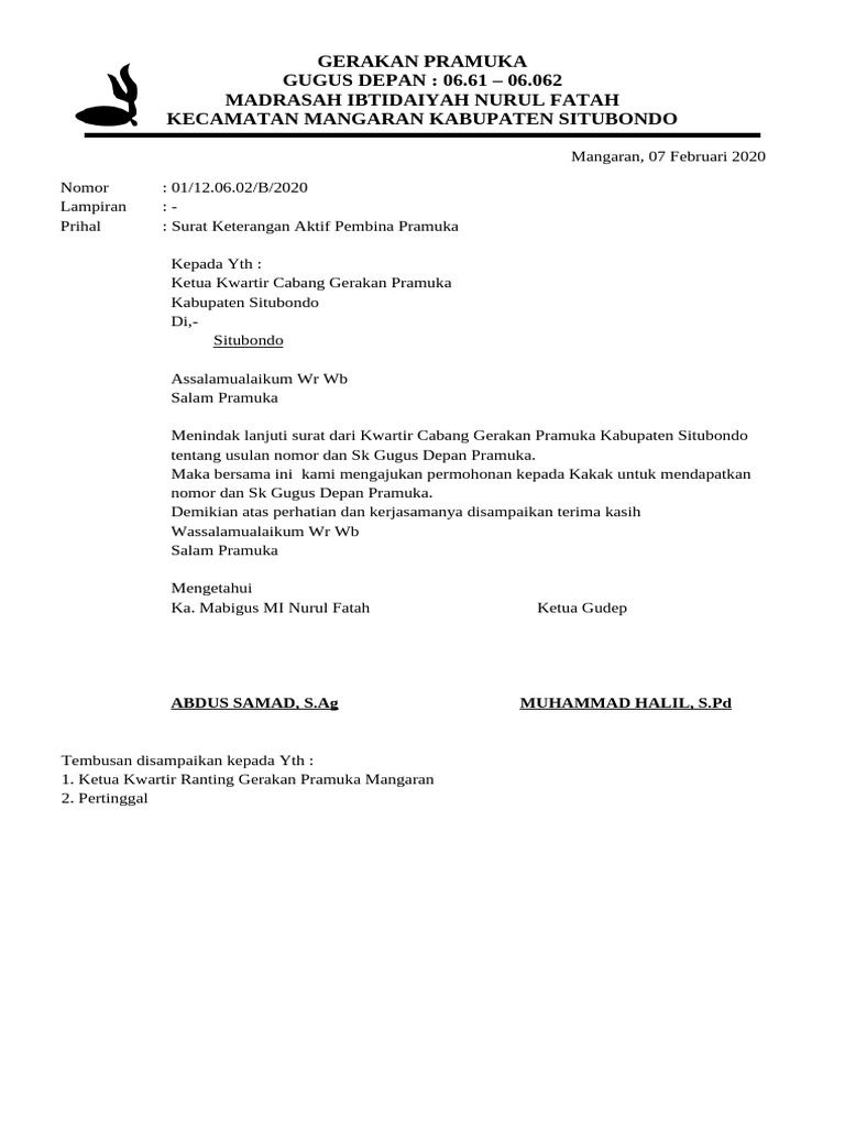 Usulan Nomor Sk Gudep (1) | PDF