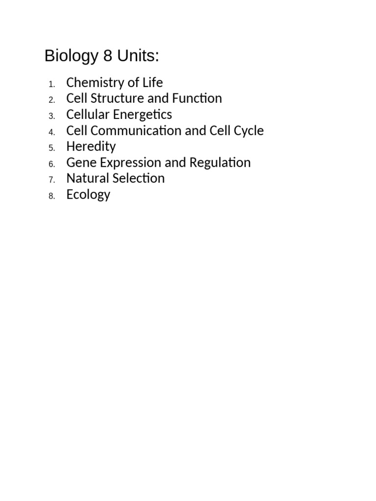 Biology Curriculum: 8 Key Units | PDF