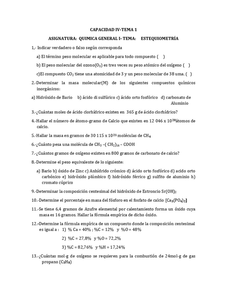 Unidad 4 Tema 1 Ejercicios | PDF | Ácido | Hidróxido de sodio