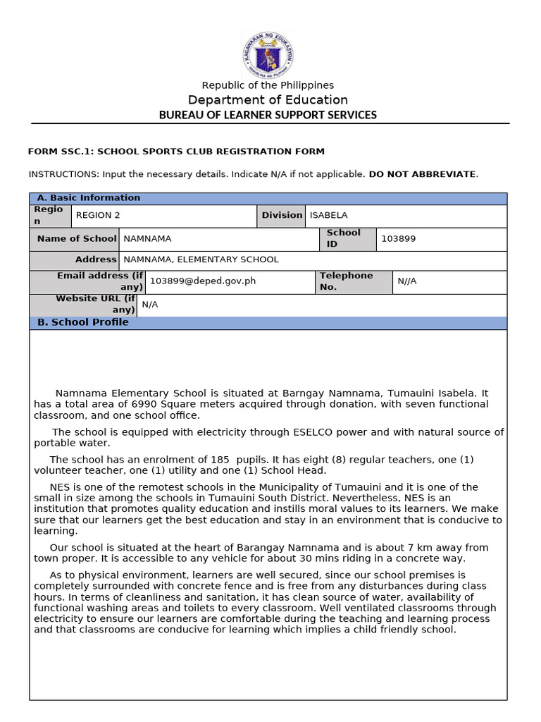FORM SSC.1 School Sports Club Registration Form v1 NAMNAMA ES 2024 ...