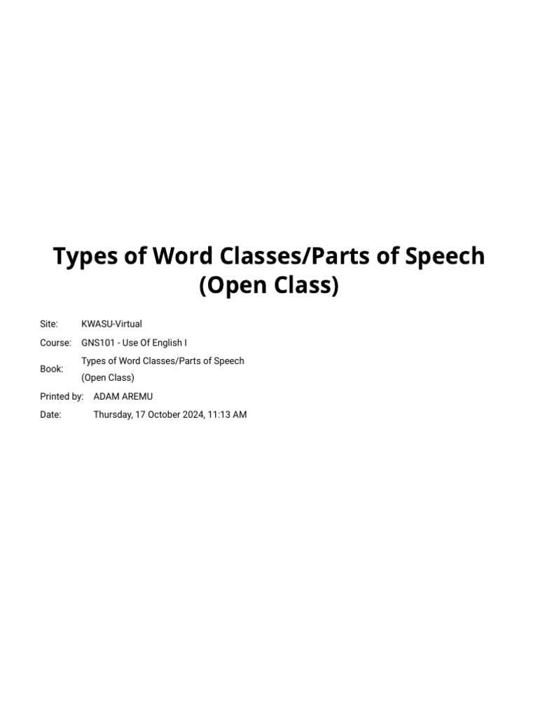 Overview of Word Classes in English | PDF | Part Of Speech | Verb