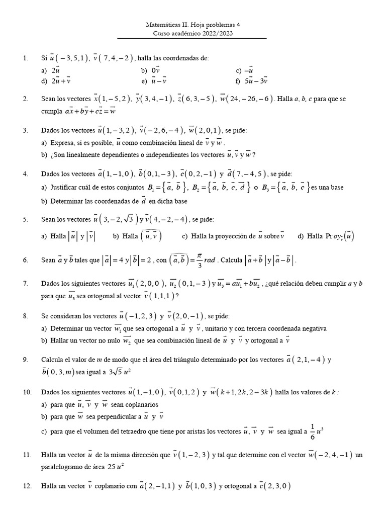Problemas 4 | PDF | Vector Euclidiano | Ortogonalidad