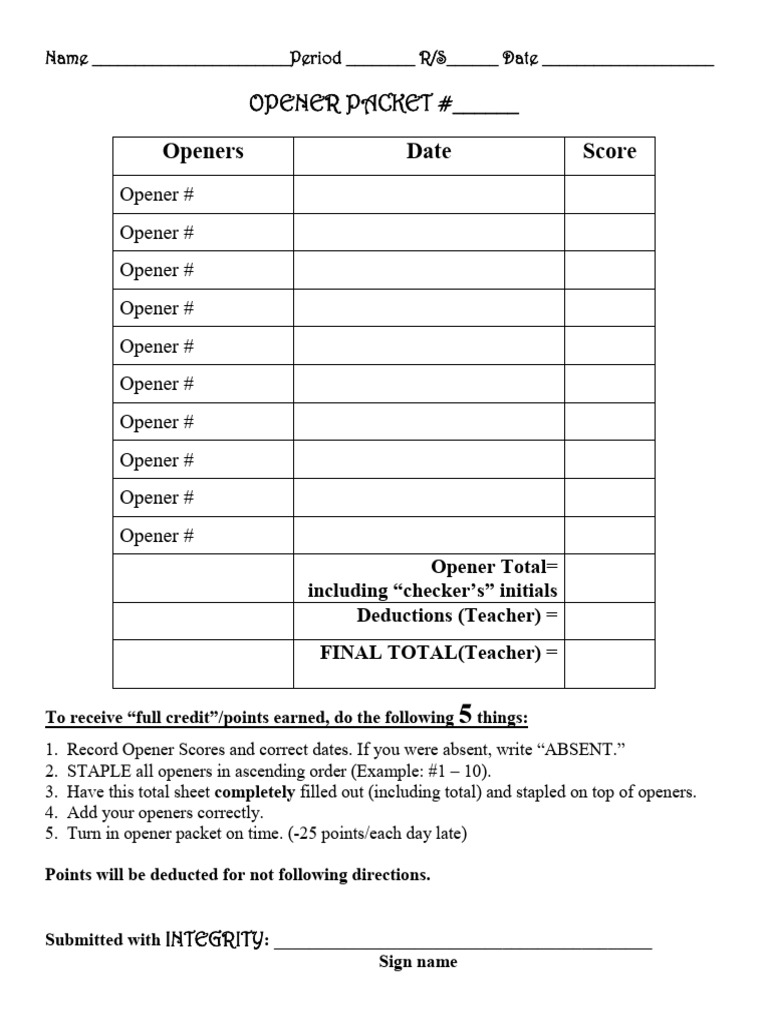 Opener Score Sheet 2024 | PDF