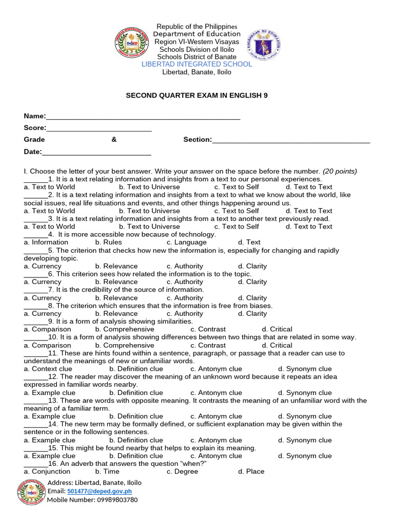 SECOND QUARTER PERIODICAL EXAM 2024-2025 | PDF | Argument | Bias