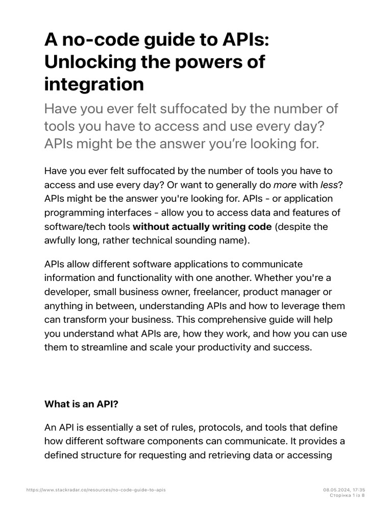 A No-code Guide to APIs- Unlocking the Powers of Integration | PDF ...
