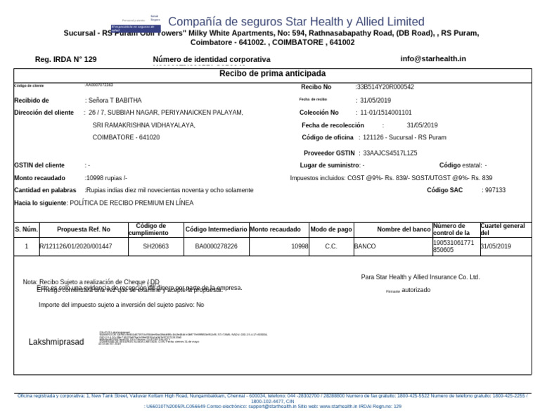 Recibo de Seguro Médico PDF | PDF | Industrias de servicio | Servicios financieros