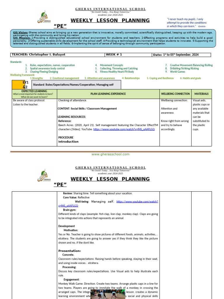 PE lesson plan 01 | PDF | Differentiated Instruction | Learning