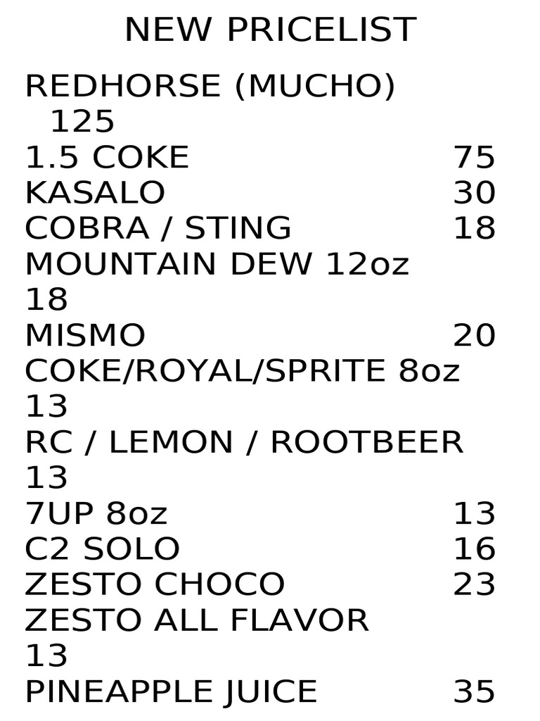 New Price List for Beverages and Snacks | PDF