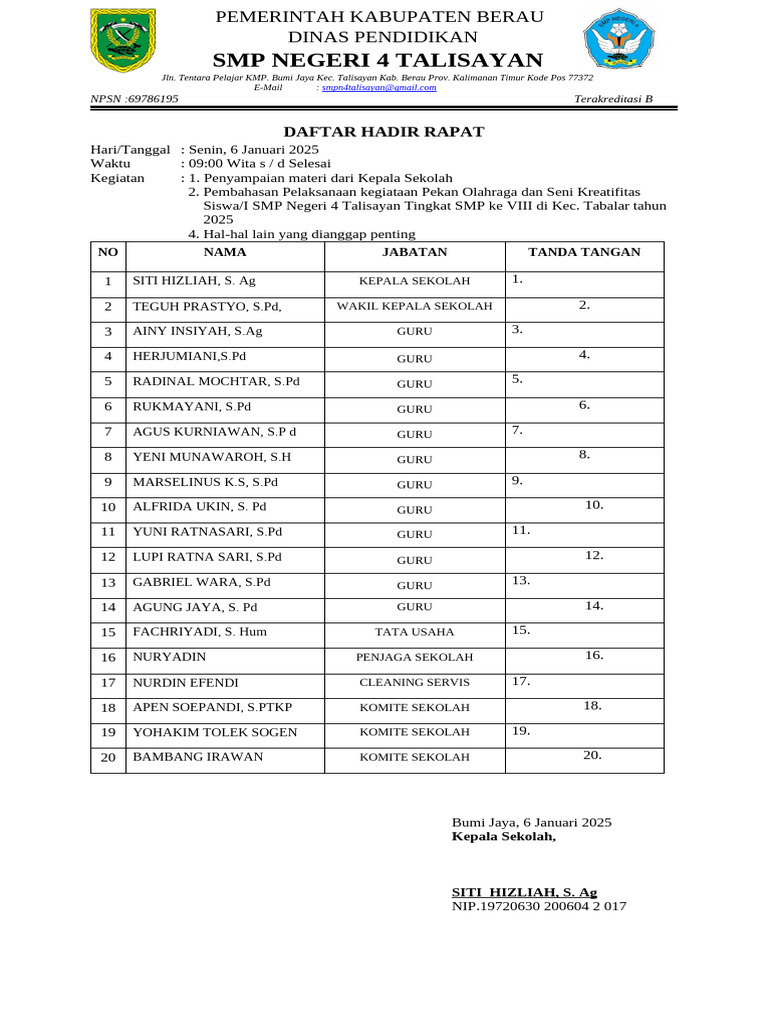 Daftar Hadir Rapat Bersama Komite | PDF