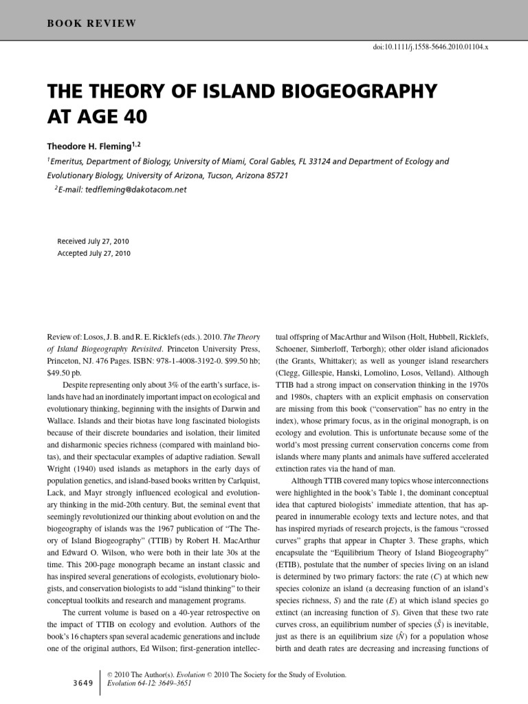 The Theory of Island Biogeography at Age 40 | PDF | Evolution | Ecology