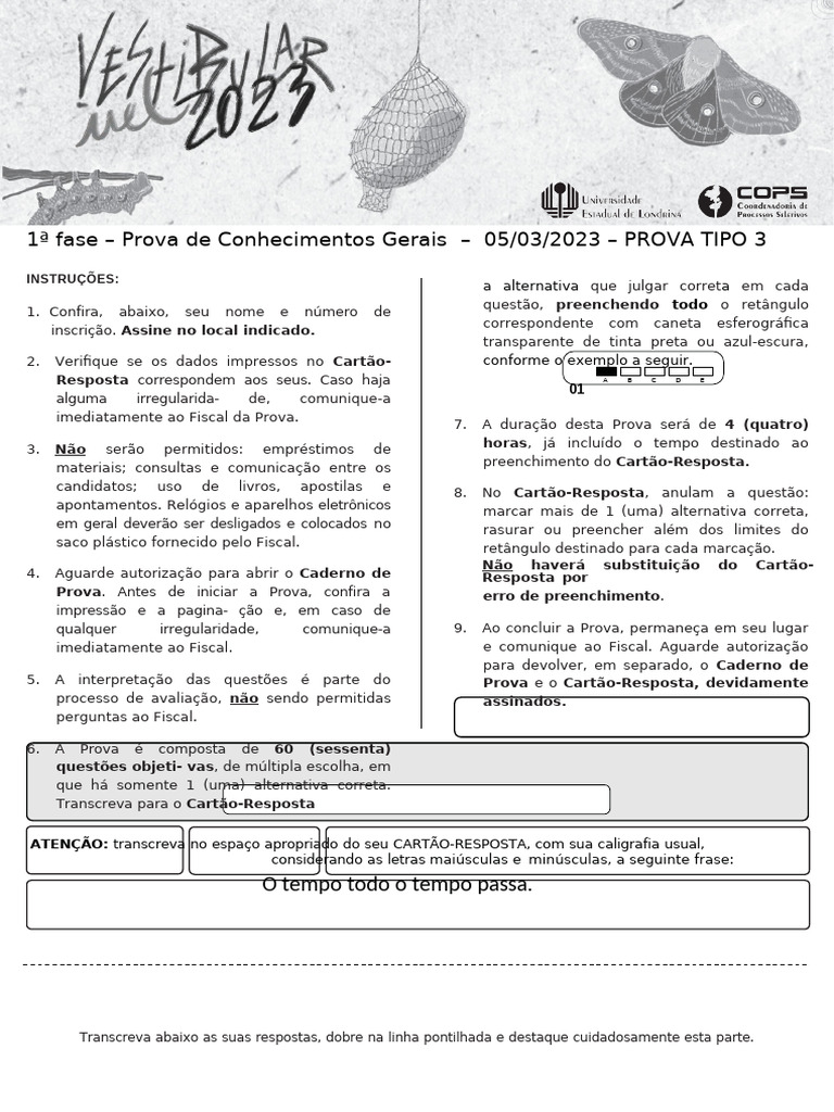 Prova 3 UEL 2023 | PDF | Balão (Aeronáutica) | Hormônio luteinizante