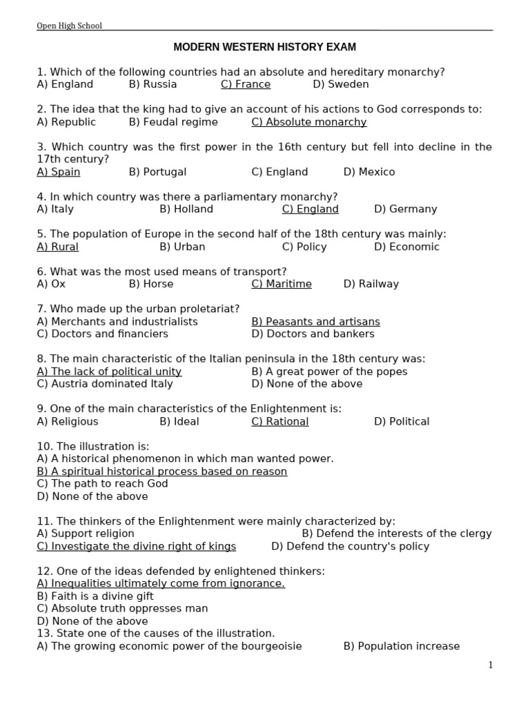 Modern Western History Exam | PDF | Industrial Revolution | Age Of ...