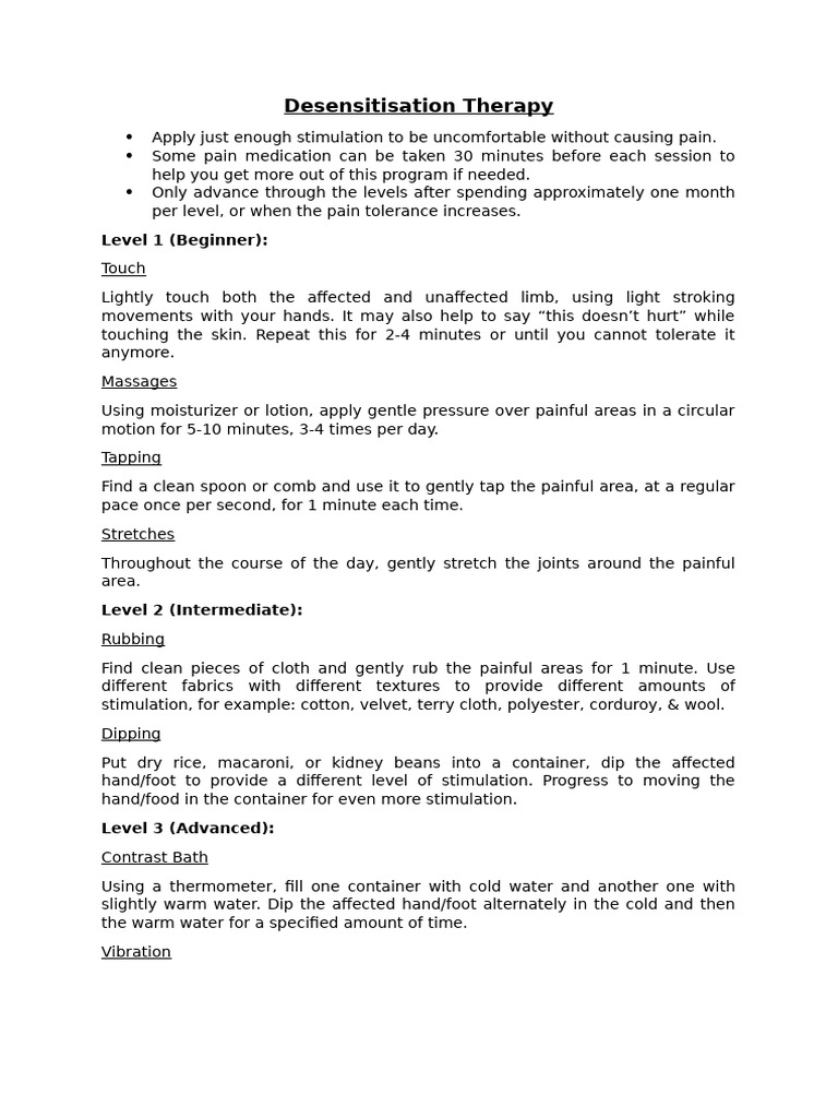 Desensitisation Therapy Handout | PDF | Massage | Clinical Medicine