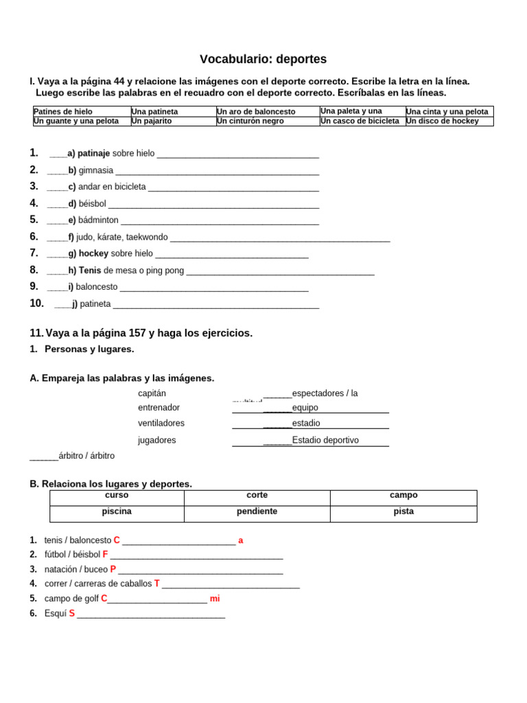 Vocabulario de Deportes | PDF | Deportes atléticos | Deportes