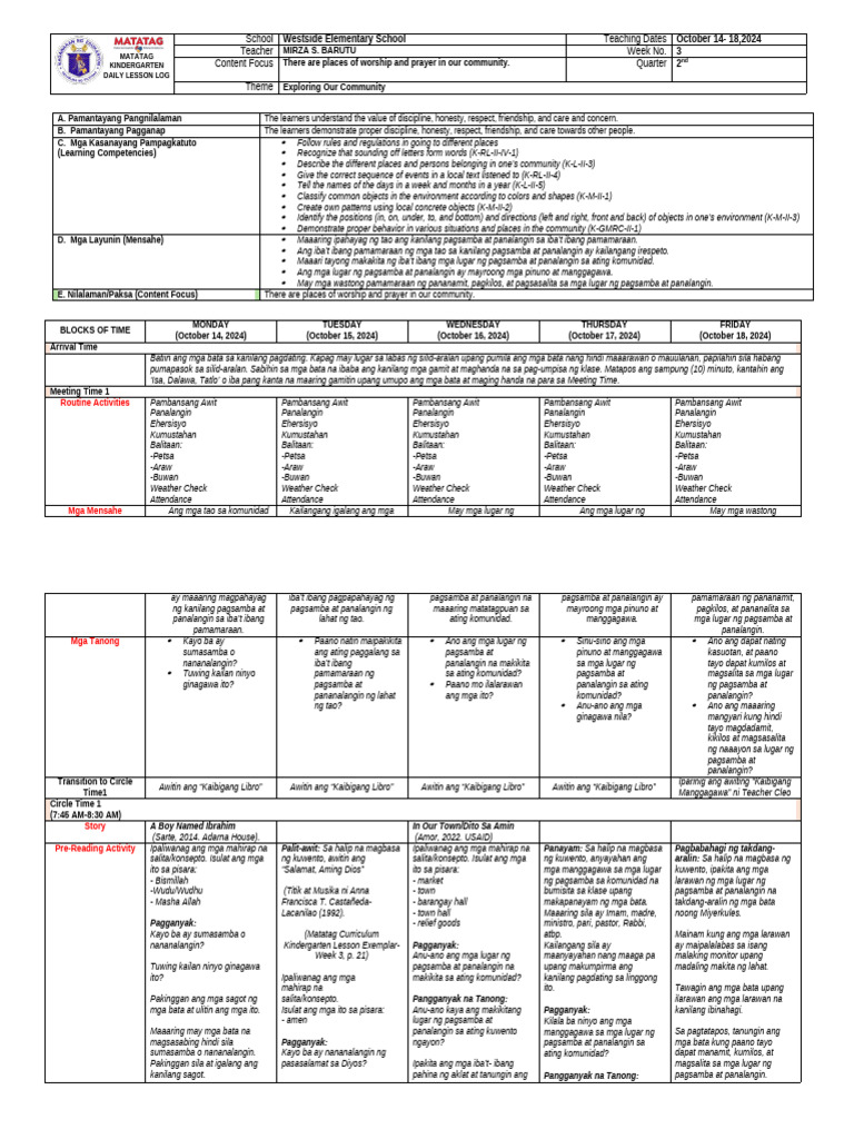 Kinder Weekly LP .Quarter 2. Week 3 | PDF